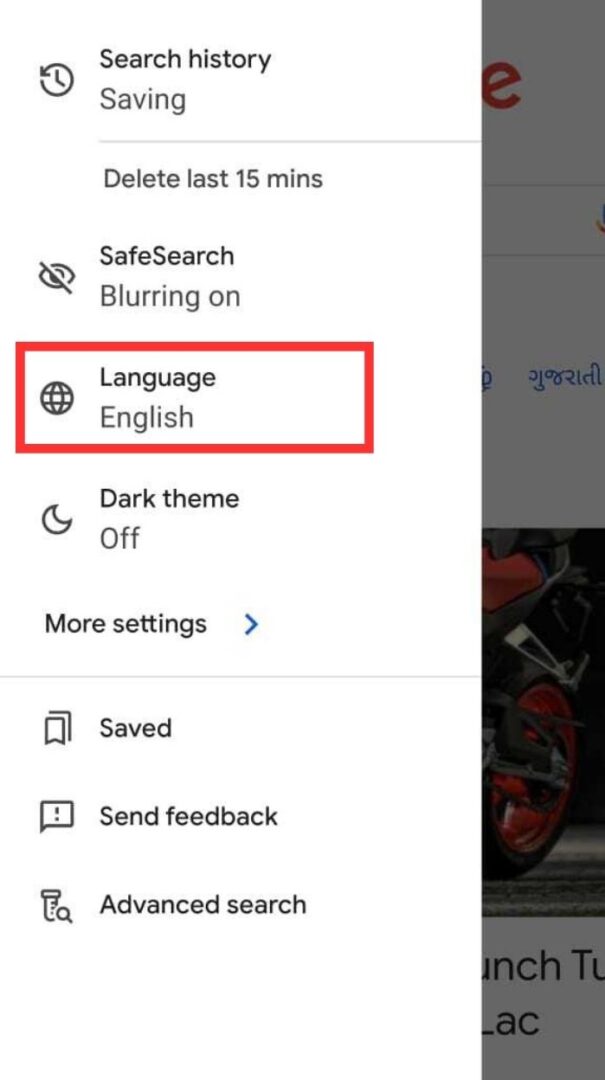 How to change the Google search language