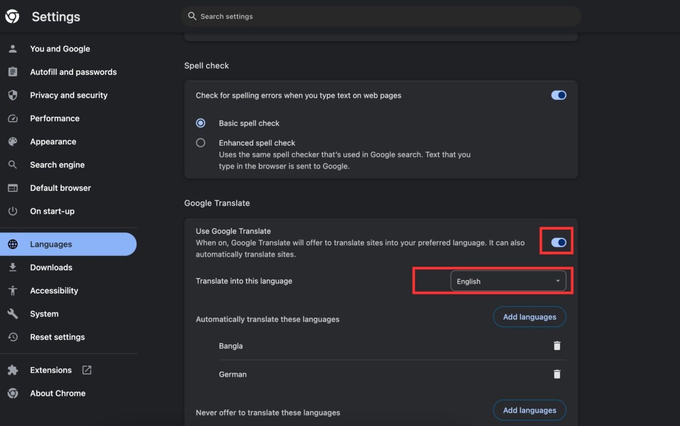 How to change the Google search language