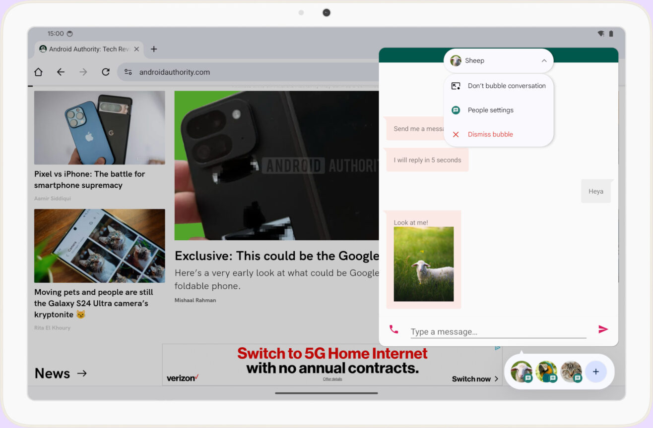 Here's a first look at Android's revamped chat bubbles feature on the Pixel Tablet