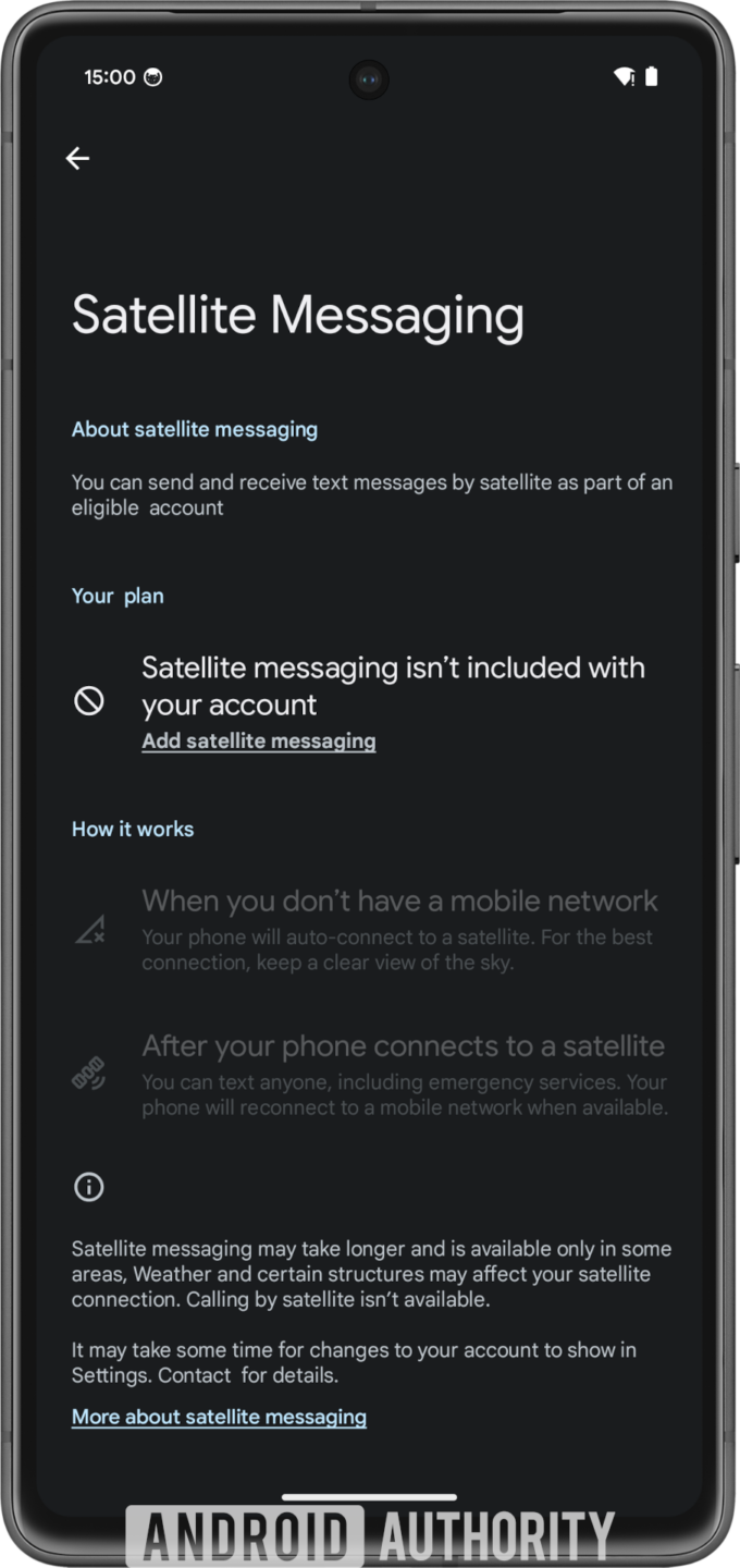 Android 15 might let you send text messages via satellite