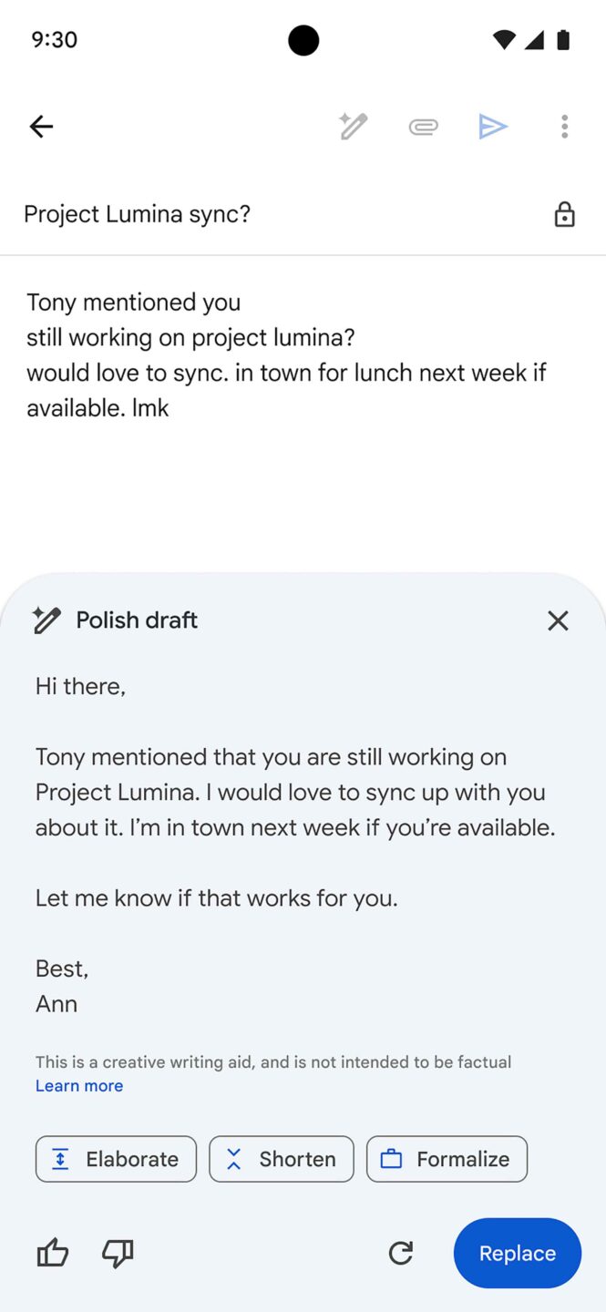 Gmail's Help Me Write is getting voice prompts and instant polish features