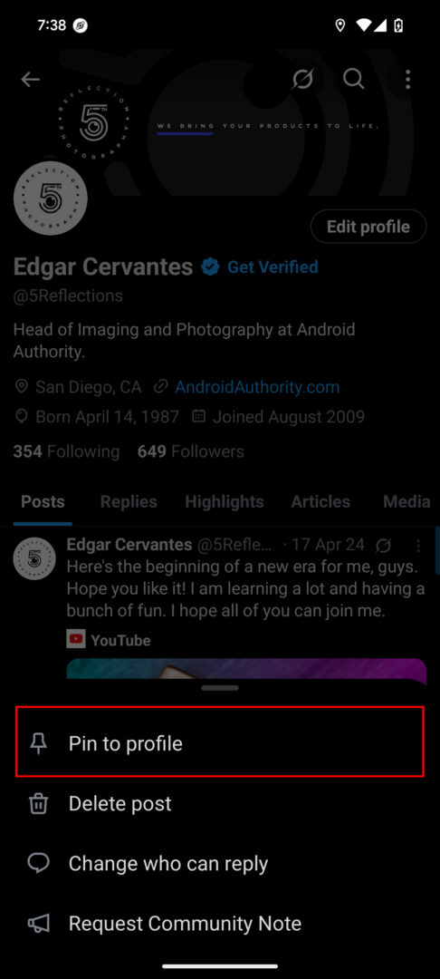 Here's how to pin a post on X - Android Authority