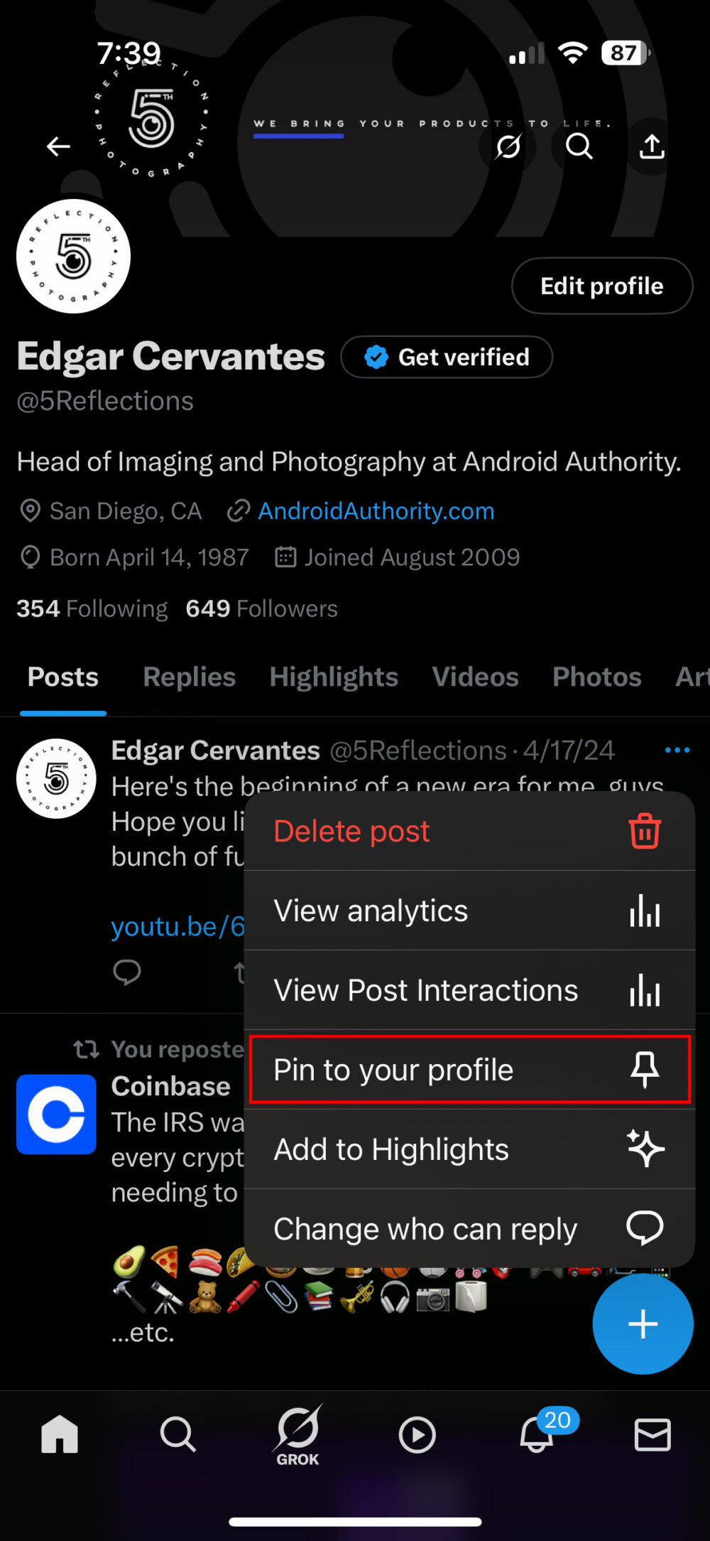 Here's how to pin a post on X - Android Authority