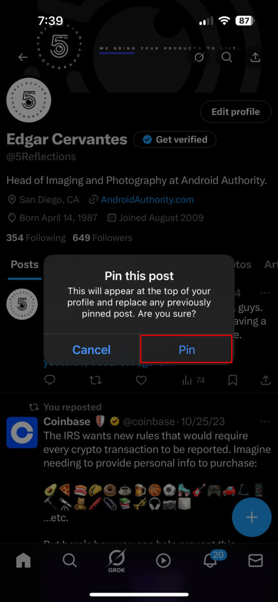 Here's how to pin a post on X - Android Authority