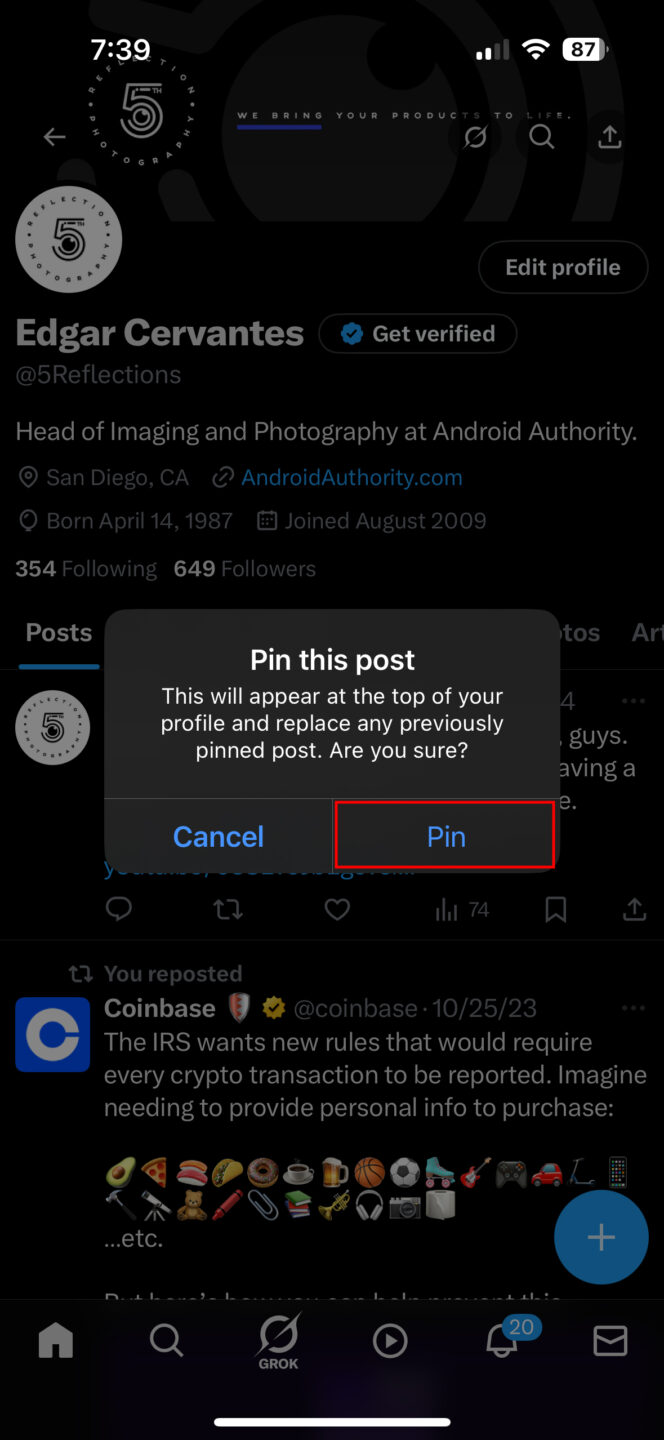 Here's how to pin a post on X - Android Authority