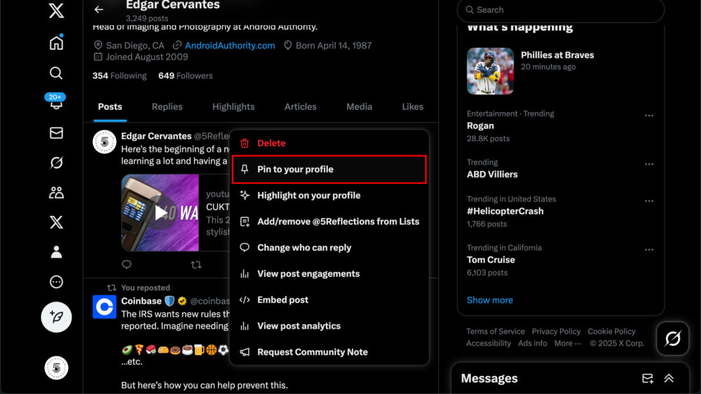 Here's how to pin a post on X - Android Authority
