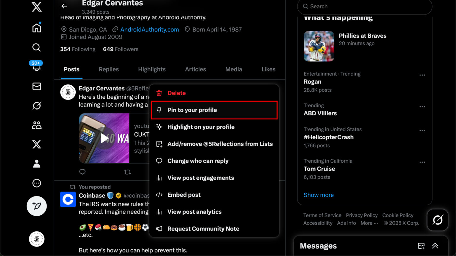 Here's how to pin a post on X - Android Authority