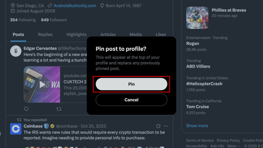 Here's how to pin a post on X - Android Authority