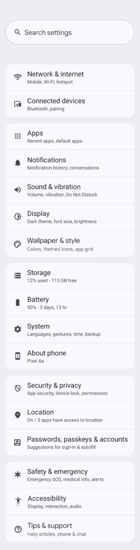 Google is preparing to make the Settings app in Android 15 more organized