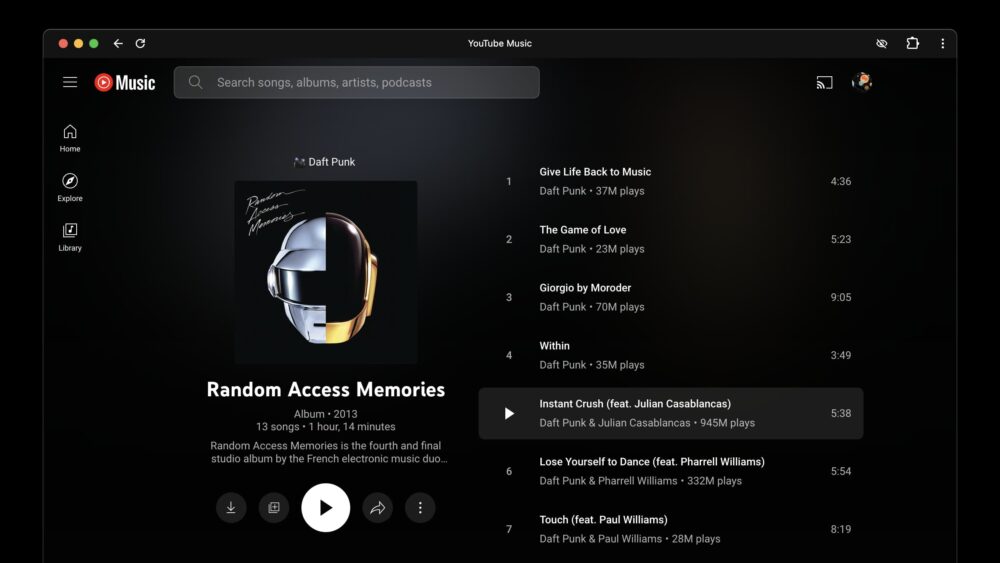 YouTube Music rolls out refreshed album and playlist UI on the web