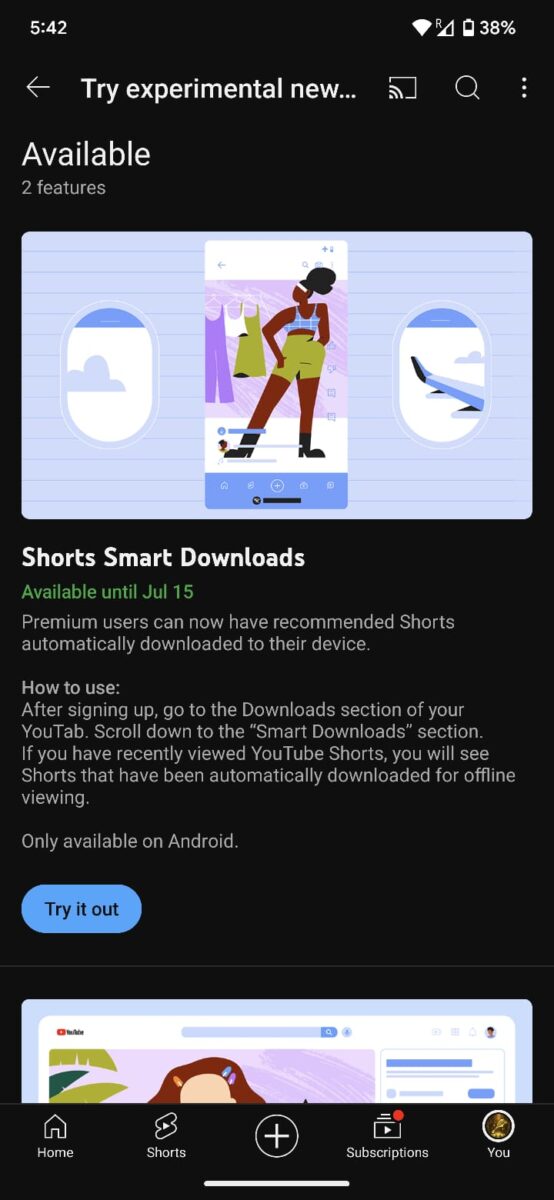 YouTube's latest experiment adds Shorts to Smart Downloads