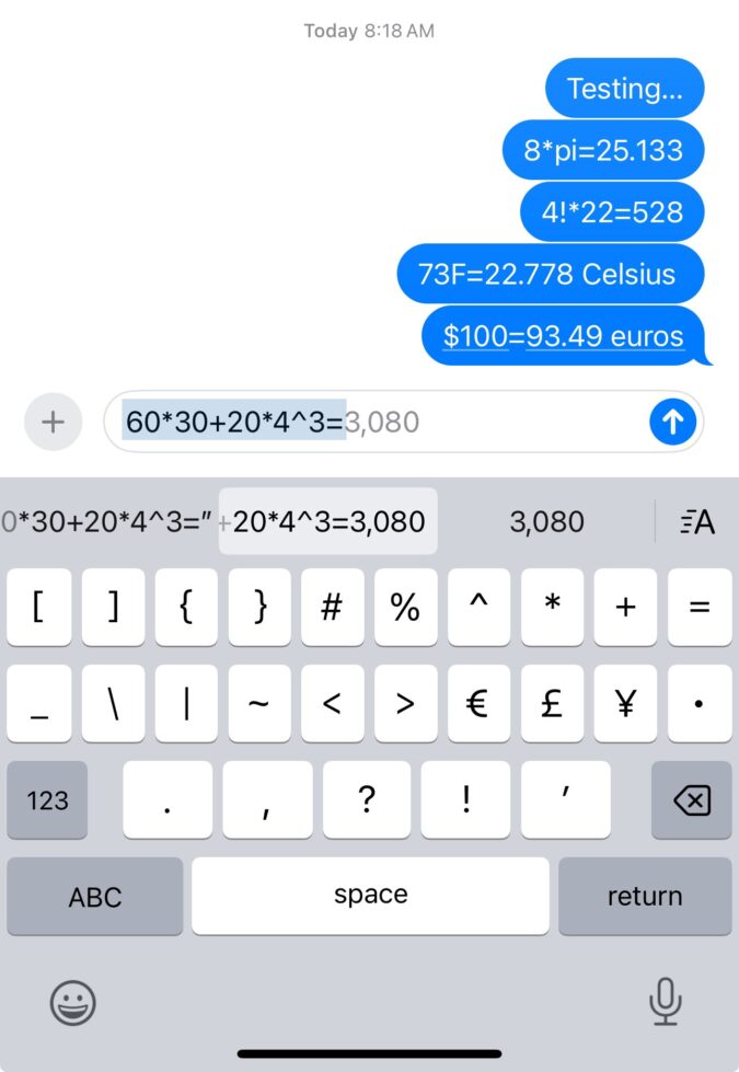 PSA: iOS 18 can do math anywhere, using the keyboard
