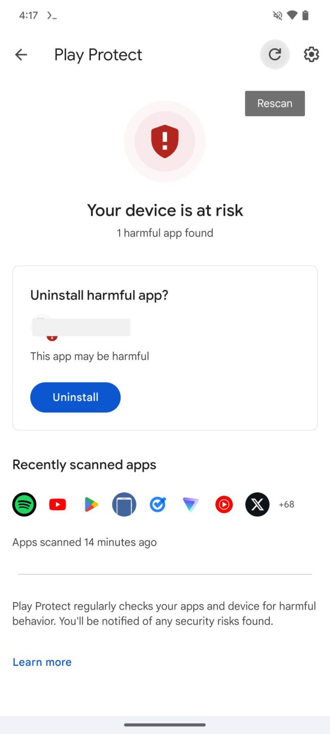 Play Protect could soon let users rescan apps without uninstalling offending apps