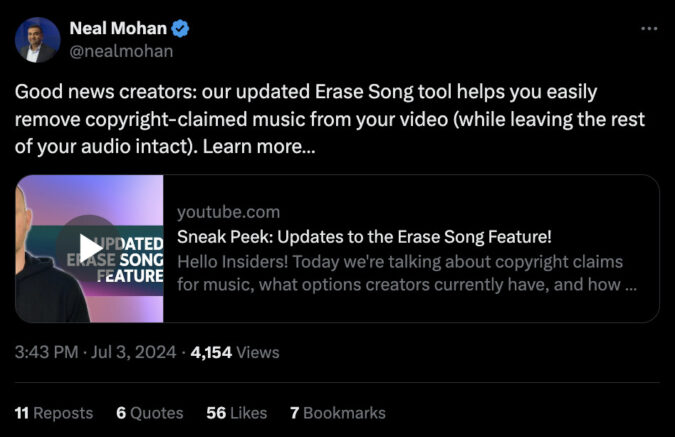 YouTube's new AI eraser tool can remove copyrighted music