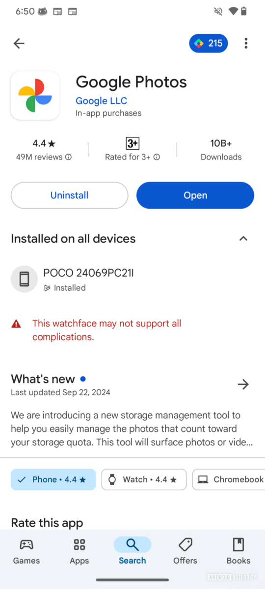 Here's Google Play Store's watch face incompatibility warning in action