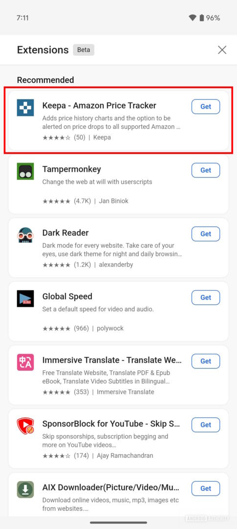 Edge Canary for Android adds Keepa Chrome extension support