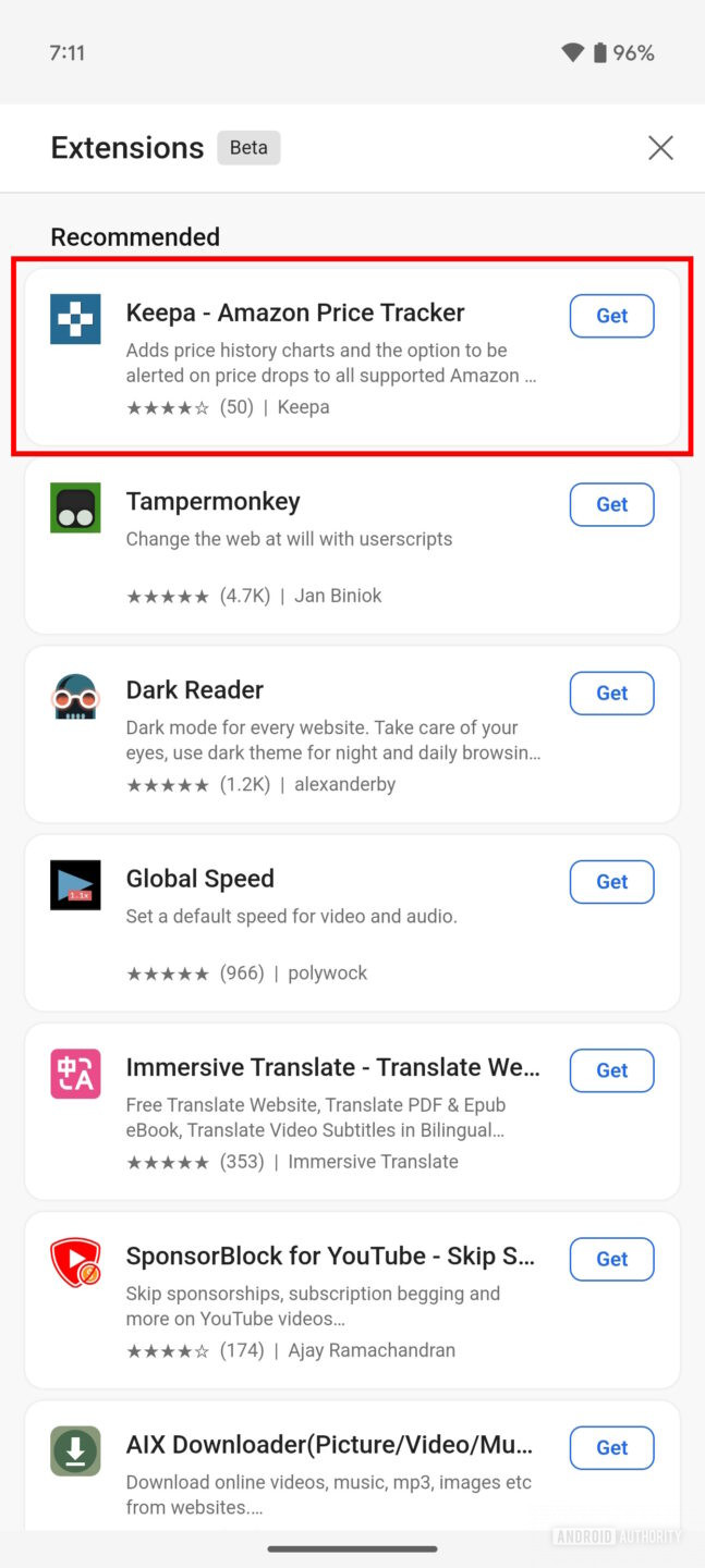 Edge Canary for Android adds Keepa Chrome extension support