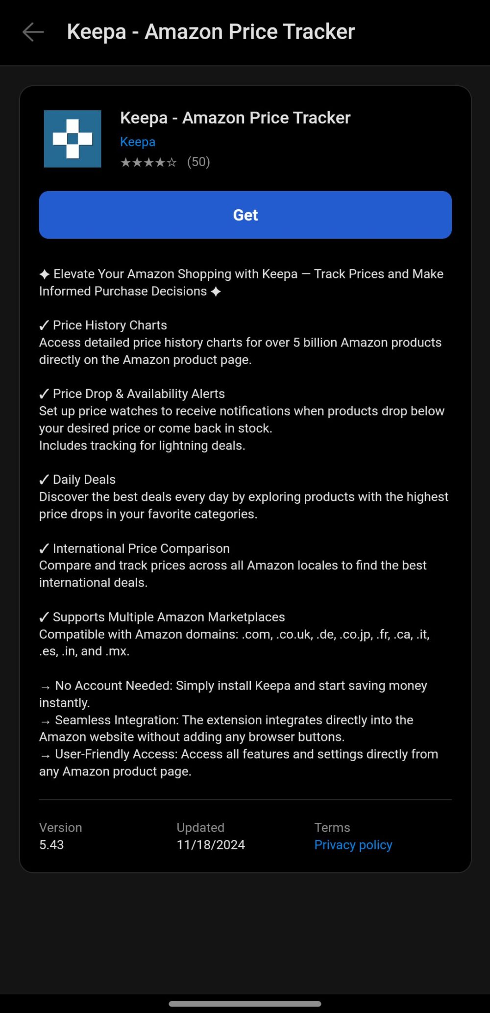 Edge Canary for Android adds Keepa Chrome extension support