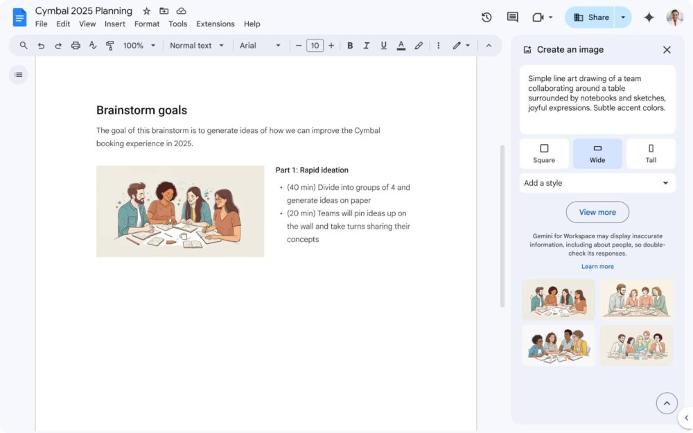Google Docs now lets you use Gemini to create images for your documents