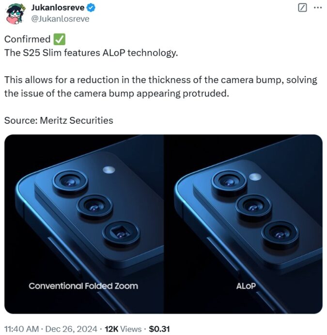 Galaxy S25 Slim could have a thin camera thanks to ALoP tech