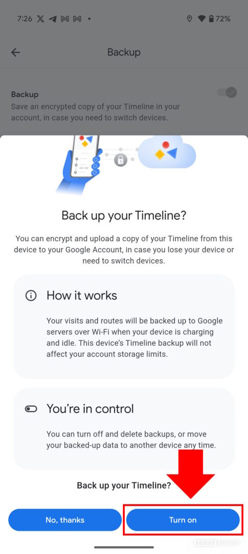 How to turn on cloud backup for on-device Google Maps Timeline