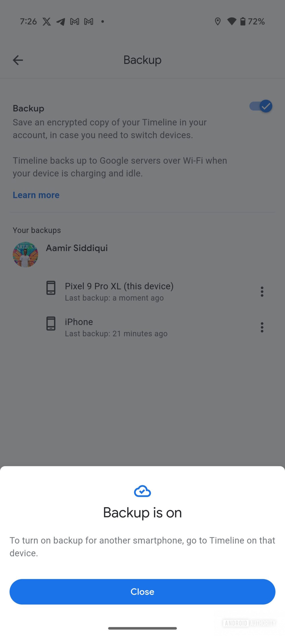 How to turn on cloud backup for on-device Google Maps Timeline