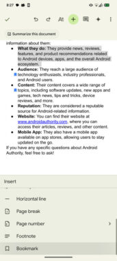 Google is working on giving the Docs Android app a few web features ...