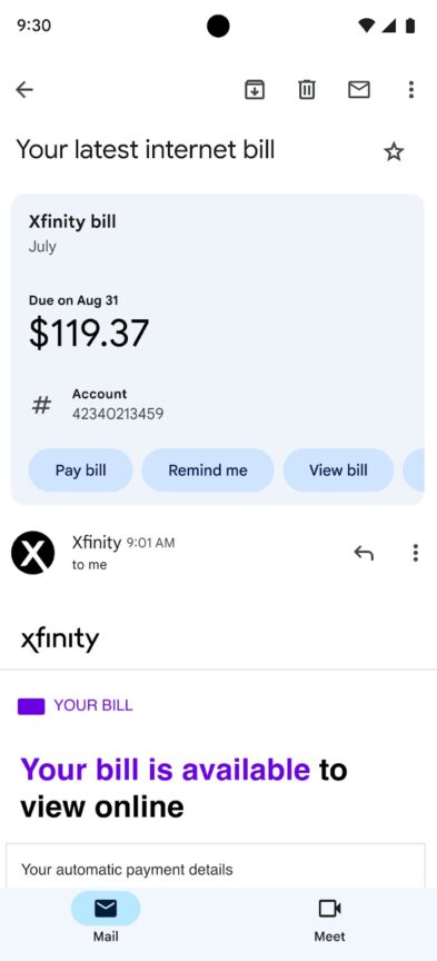 Google's new Gmail summary card for bills is finally arriving - Android ...