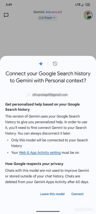Gemini preps a new model that can access to your Search history