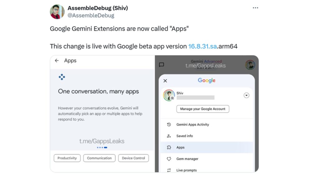 Gemini Extensions are now Apps in small but savvy change - Android ...