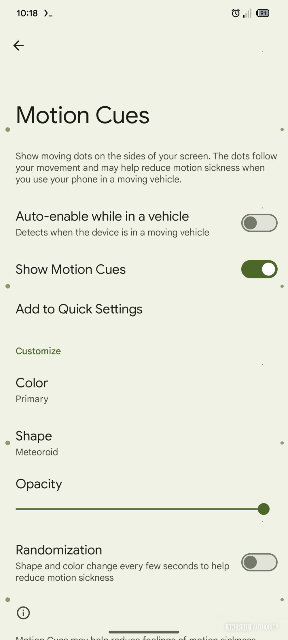 Google's upcoming Motion Cues feature gets customization options