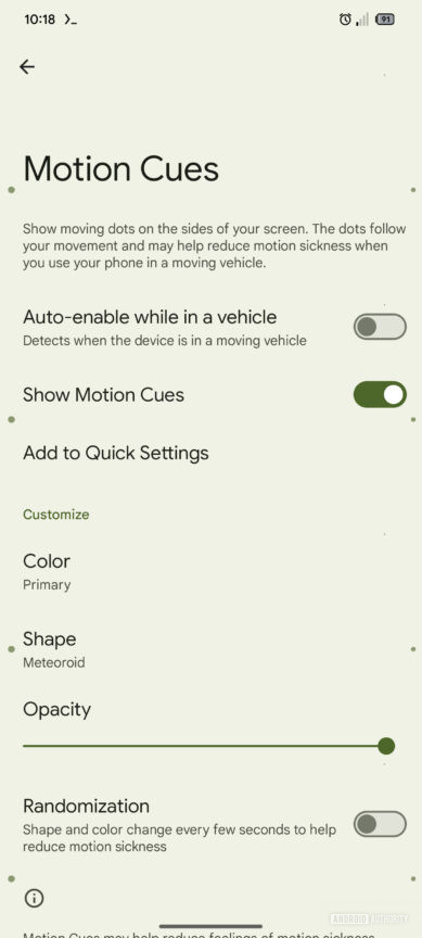 Google's upcoming Motion Cues feature gets customization options