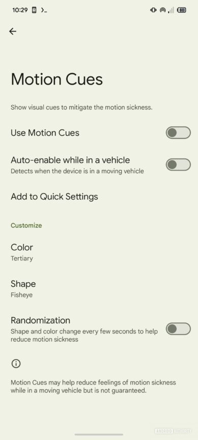 Google's upcoming Motion Cues feature gets customization options