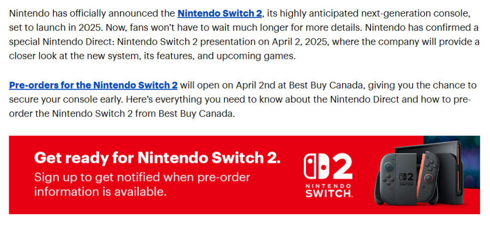 Nintendo Switch 2 has its pre-order date prematurely revealed by retailer