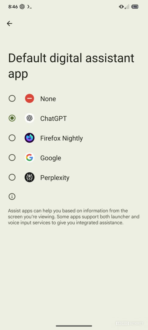 ChatGPT can now be set as the default assistant on Android