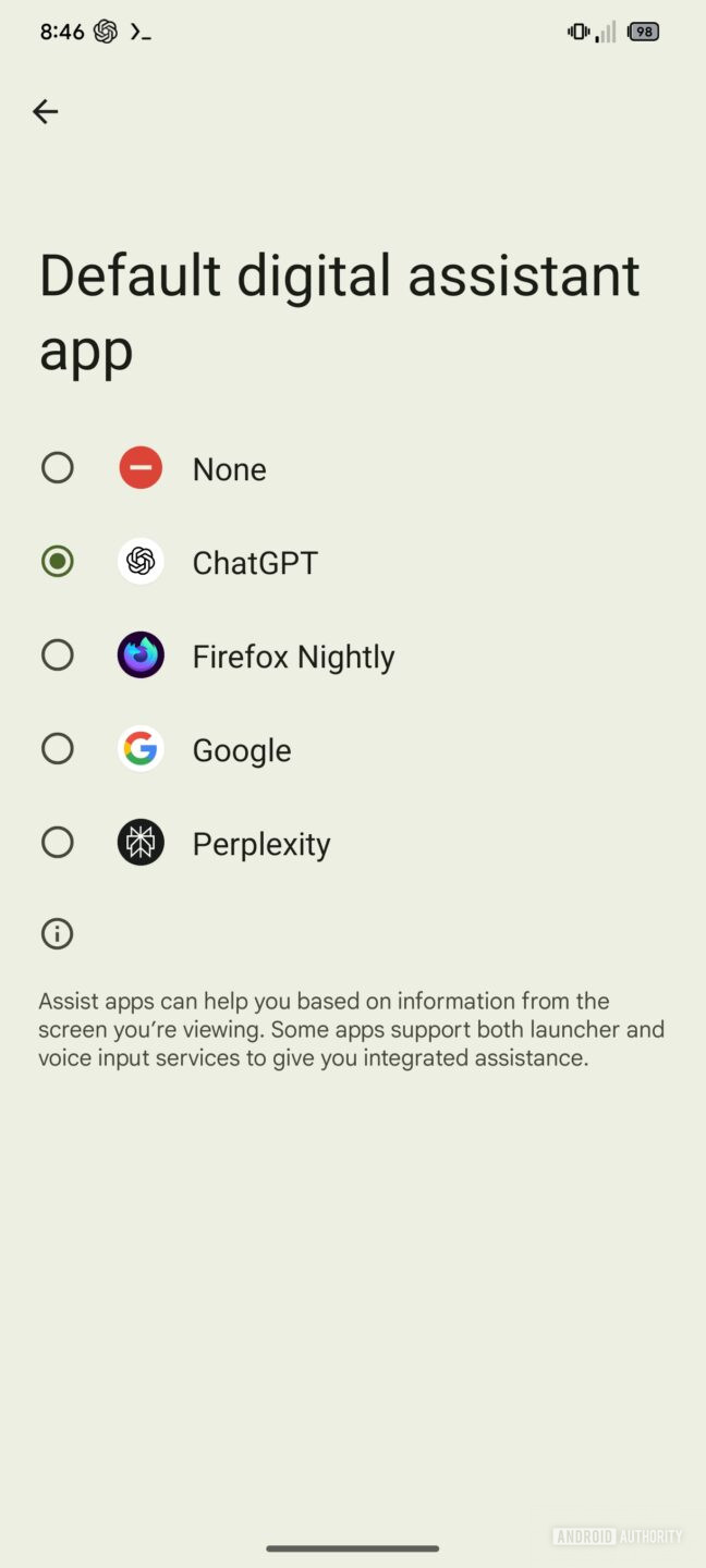 ChatGPT can now be set as the default assistant on Android