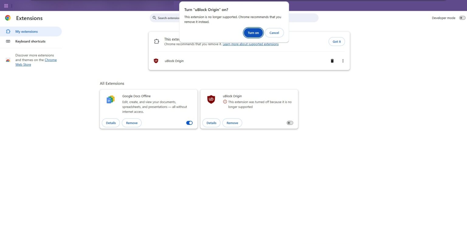Google Chrome disabling uBlock Origin? Here's how to reenable it