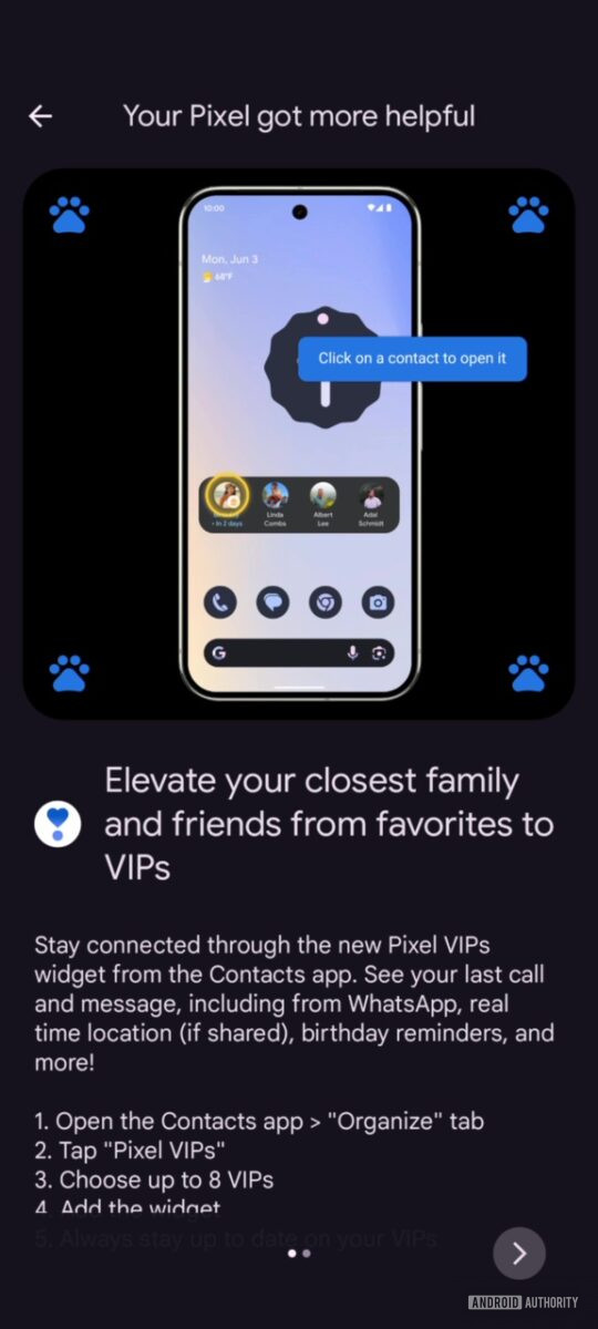 Here's a good look at Google Contact's upcoming Pixel VIPs widget