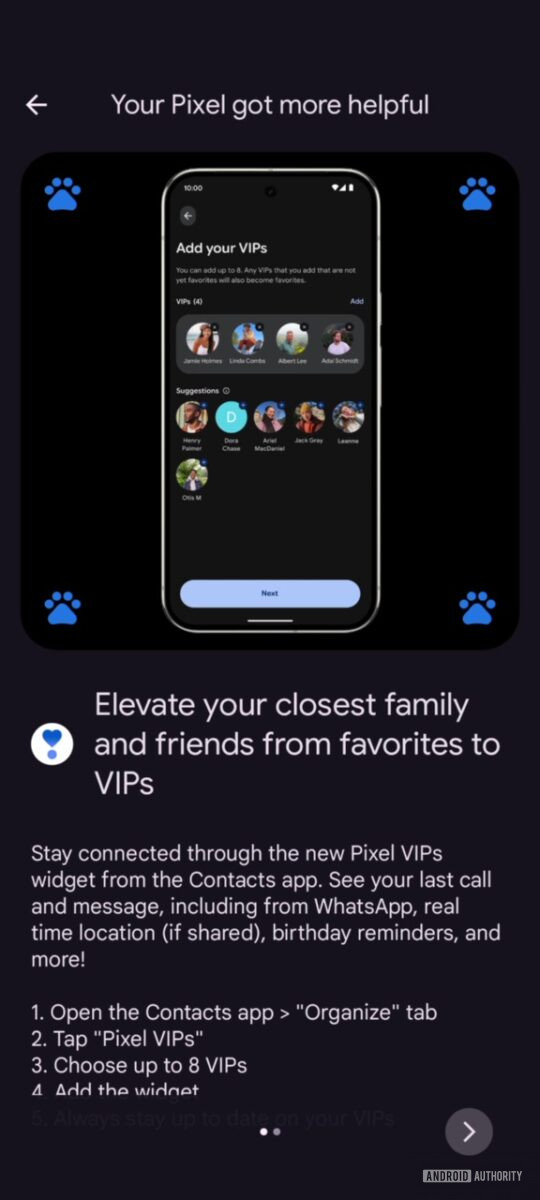 Here's a good look at Google Contact's upcoming Pixel VIPs widget