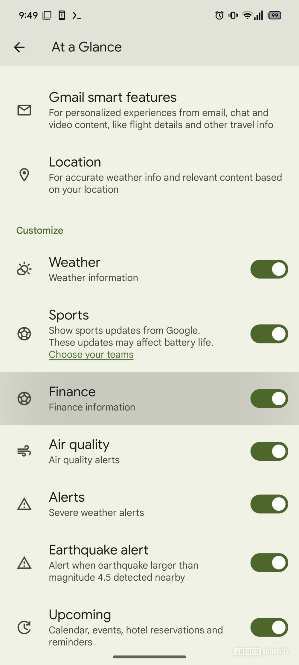 Pixel's At a Glance could soon show you finance recaps