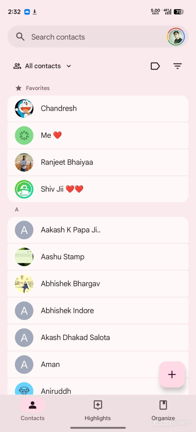 Google Contacts' new Material 3 Expressive look is rolling out