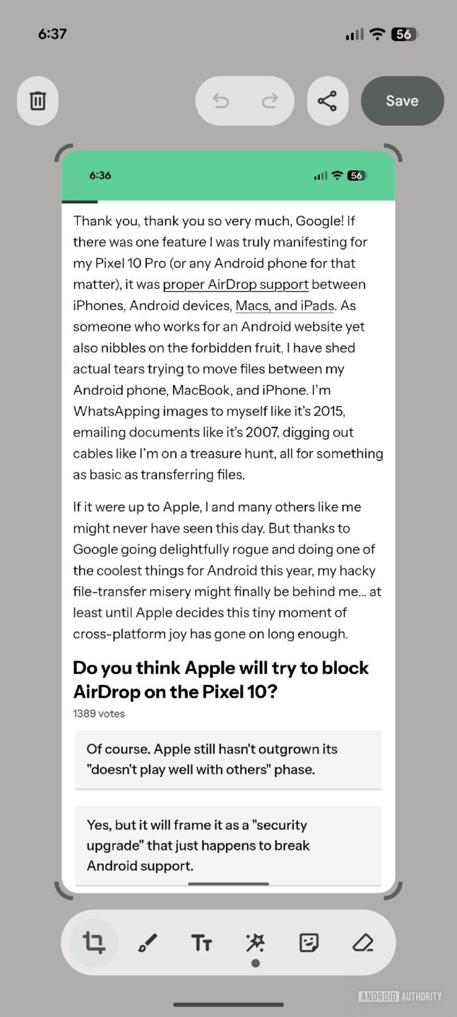 Google's new Pixel Studio-powered screenshot editor is rolling out ...