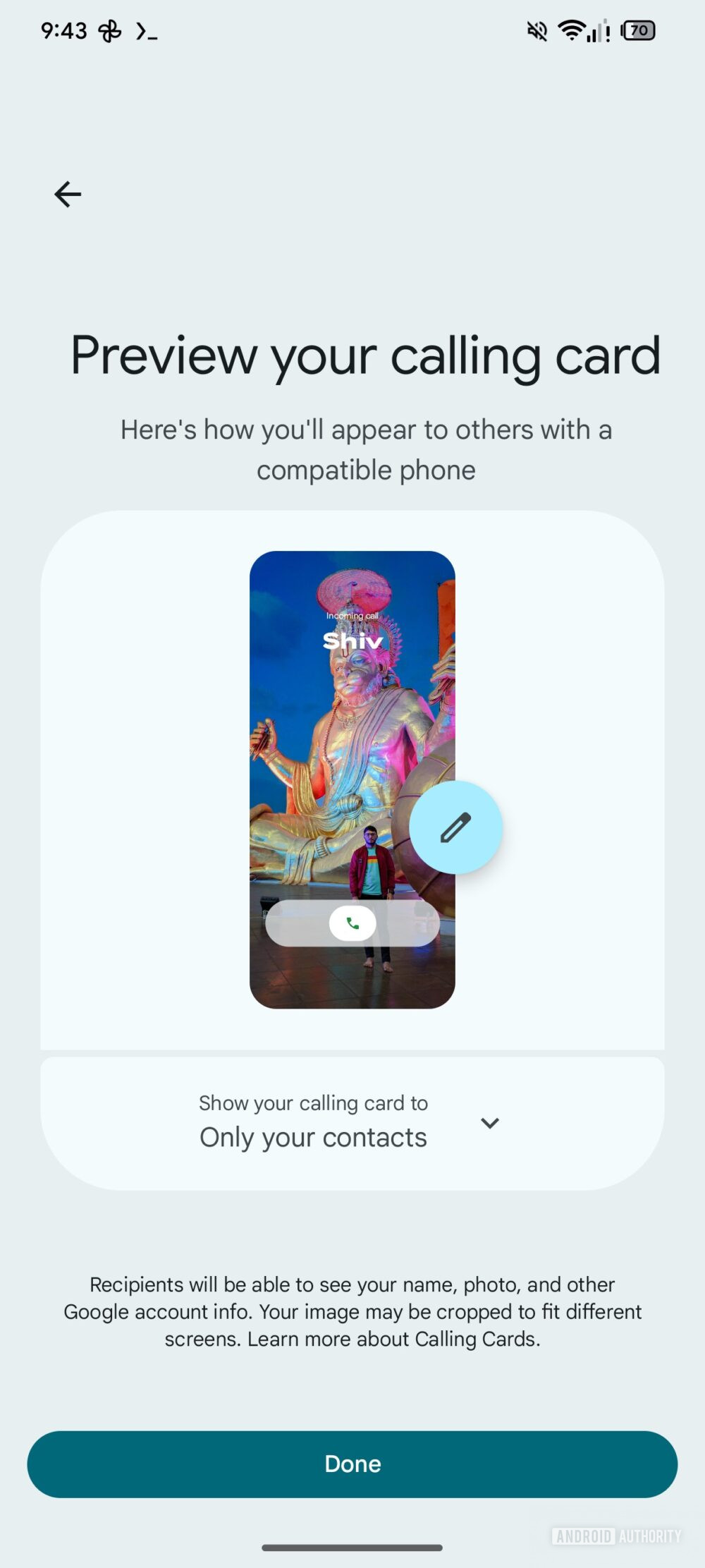 How Google's new 'My Calling Card' feature works on Android