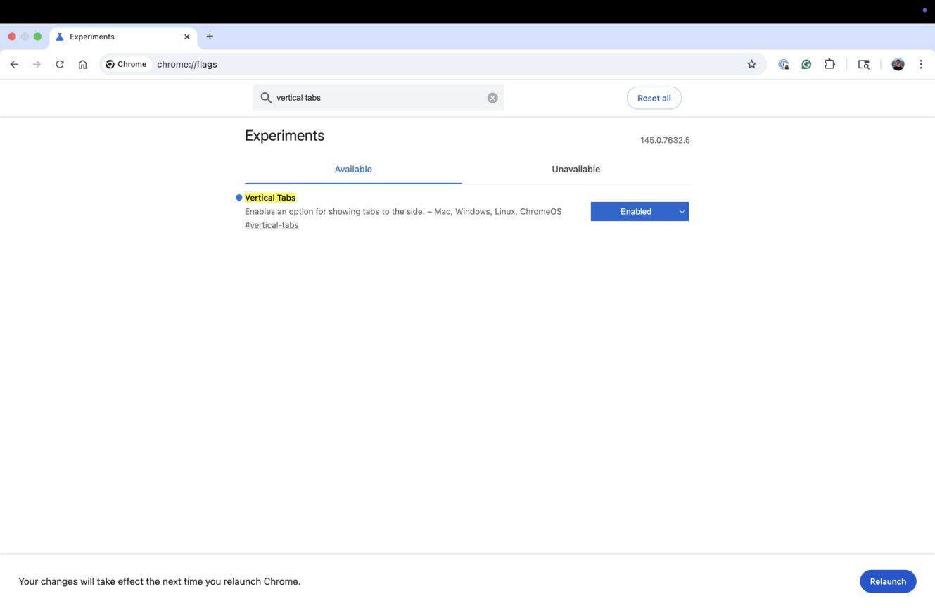 How to enable vertical tabs in Google Chrome right now