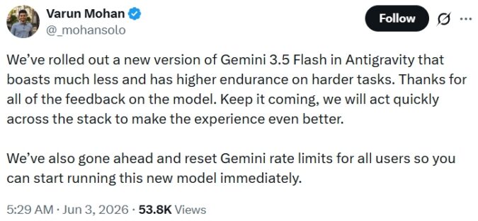 Google resets Gemini rate limits alongside new 3.5 Flash model