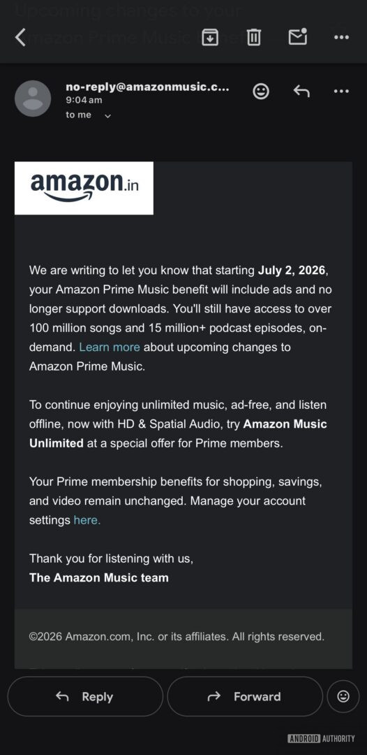 Amazon says Prime subscribers aren't getting ads in Music... today